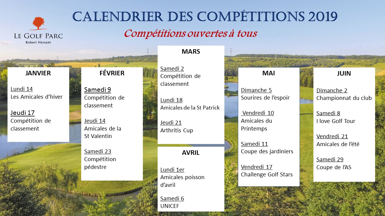 Le calendrier des compétitions 2019 - Golf Parc Robert Hersant