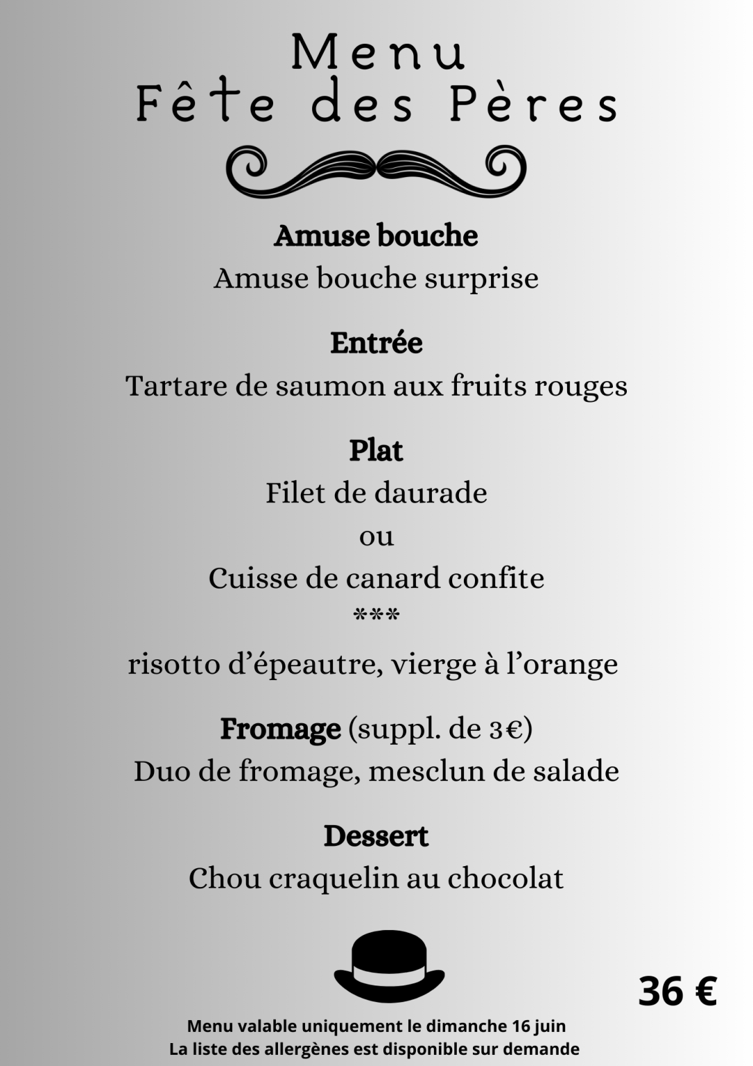 Menu Fête des Pères - Golf Parc Robert Hersant